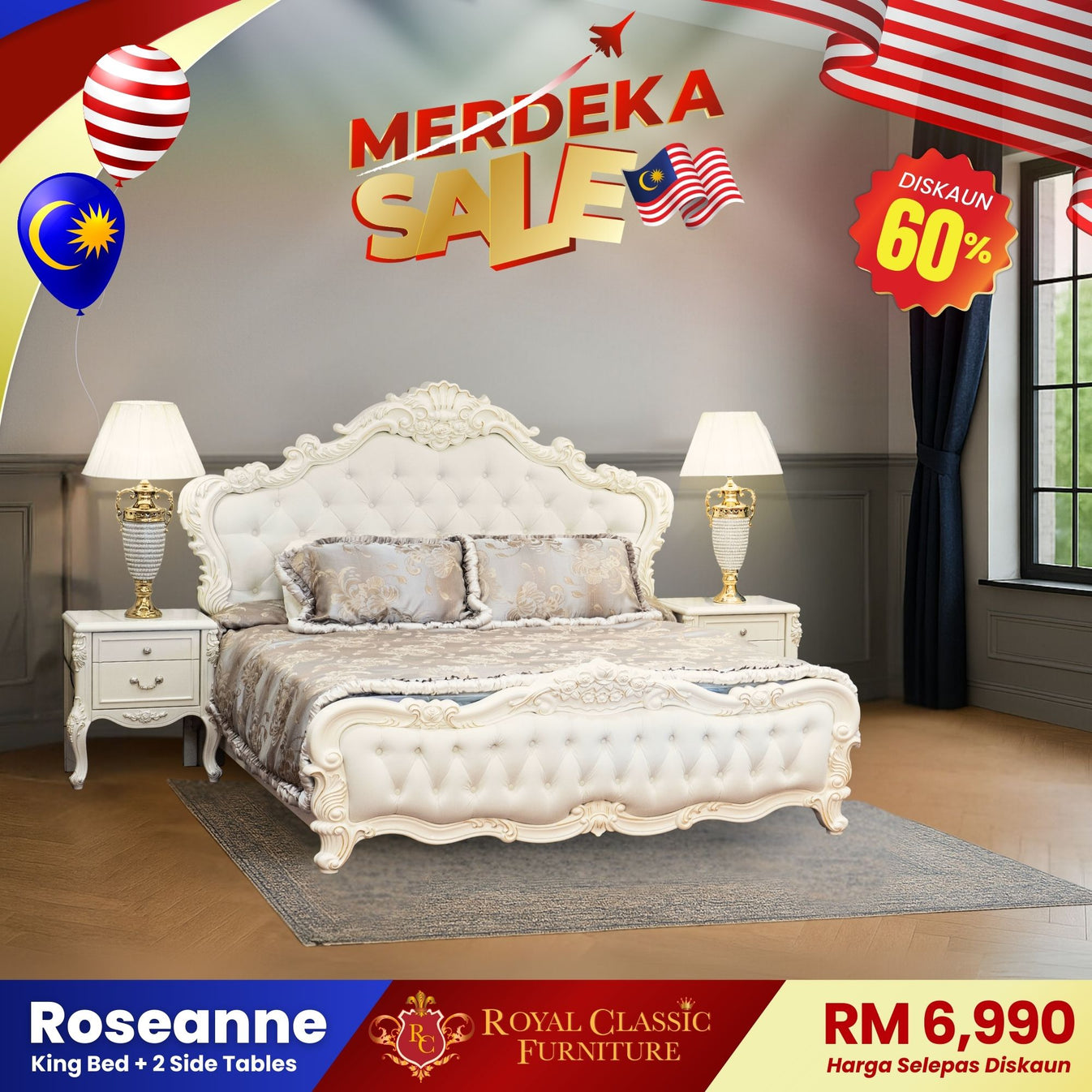 ROSEANNE King Bed Set – Royal Classic Furniture Malaysia